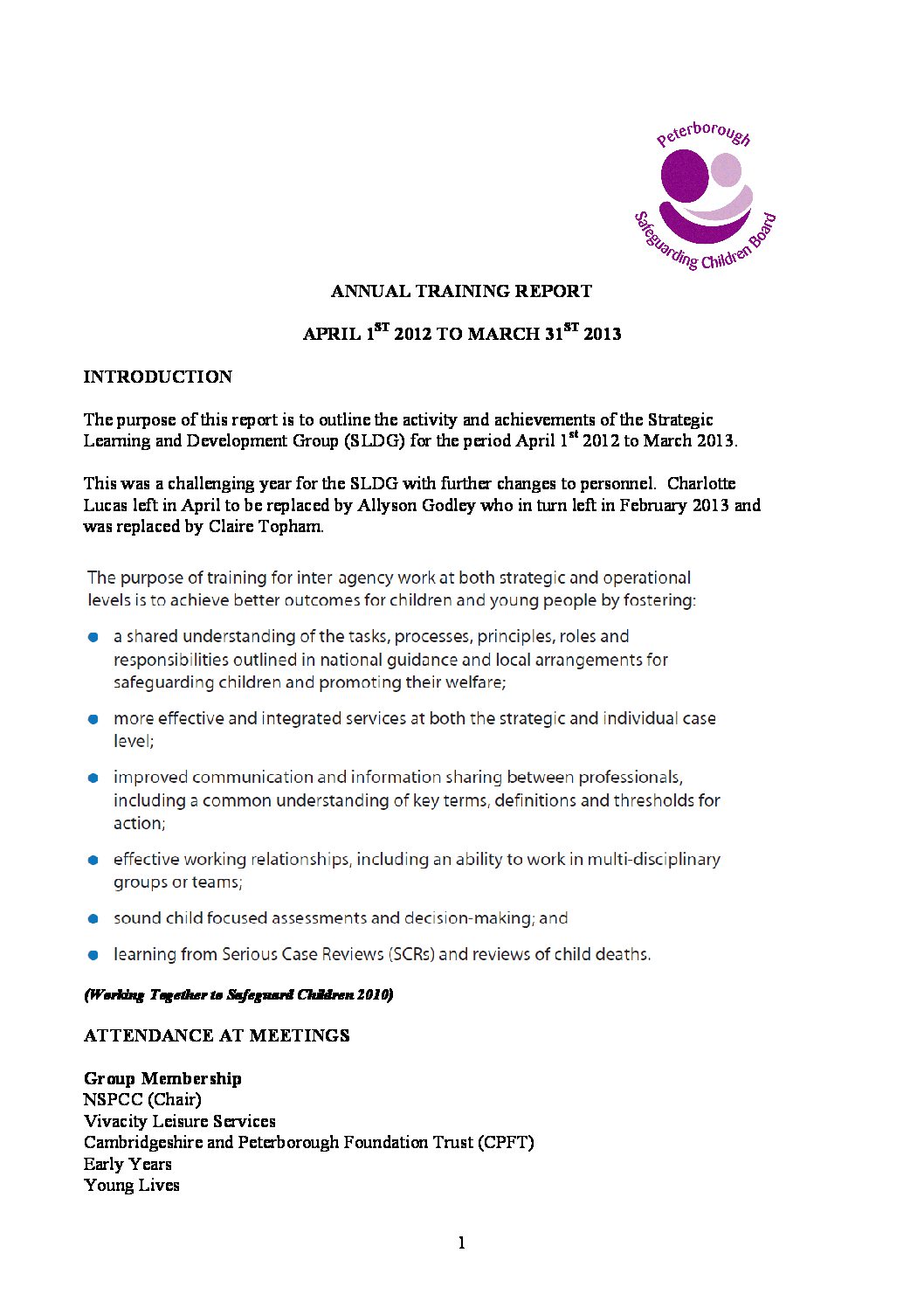 Training Annual Report 2012 – 2013 | Cambridgeshire and Peterborough ...