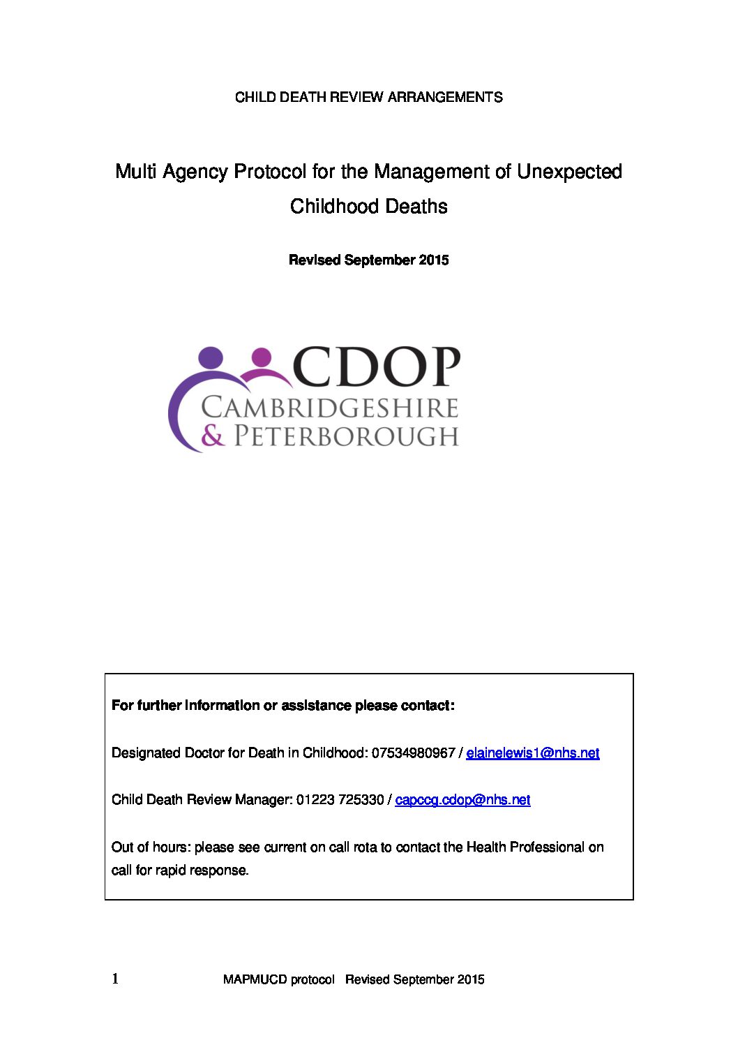 Multi Agency Protocol for the Management of Unexpected Childhood Deaths ...
