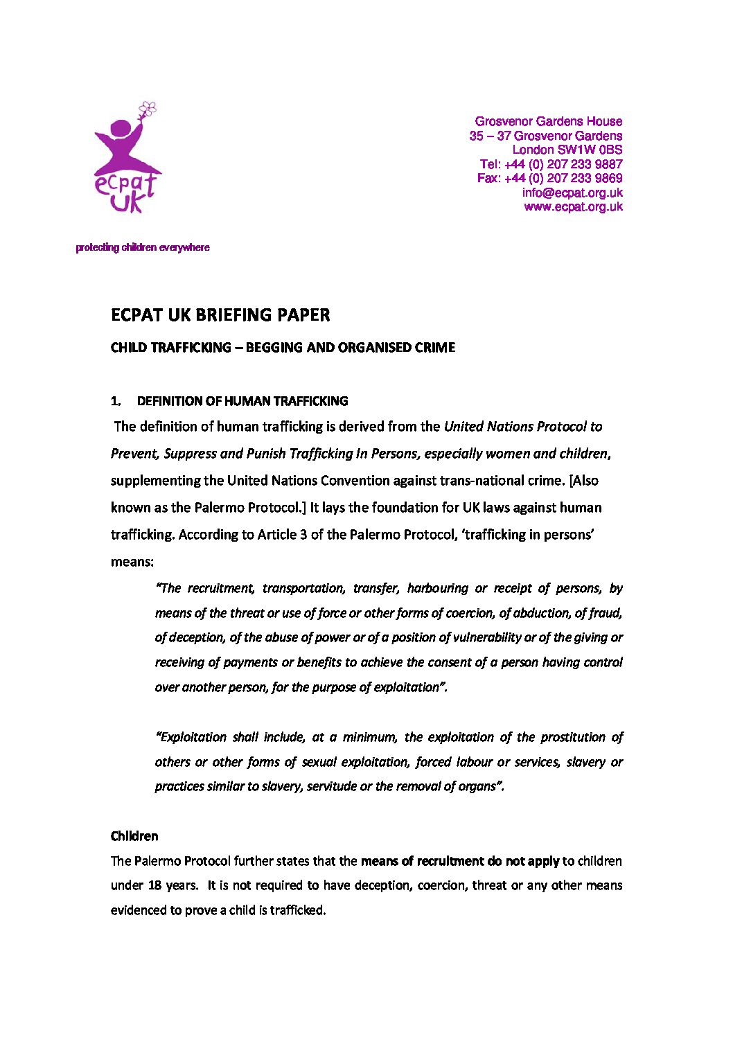 UK Briefing Paper on Child Trafficking: Begging and Organised Crime ...