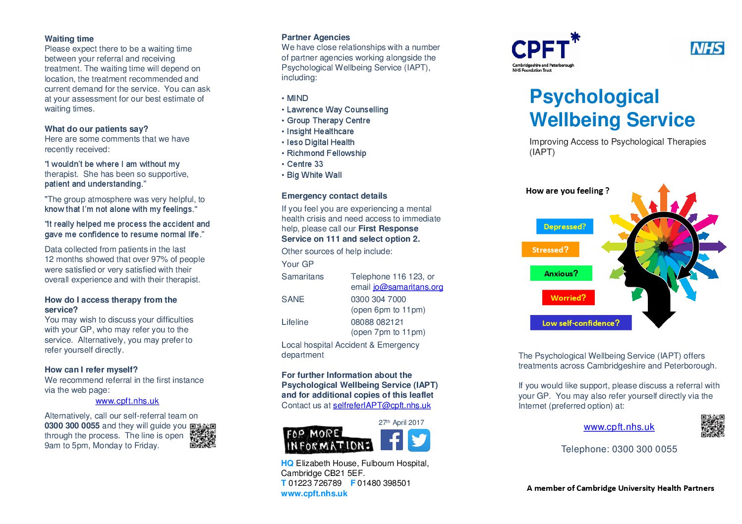 Psychological Wellbeing Service Leaflet | Cambridgeshire and Peterborough Safeguarding ...