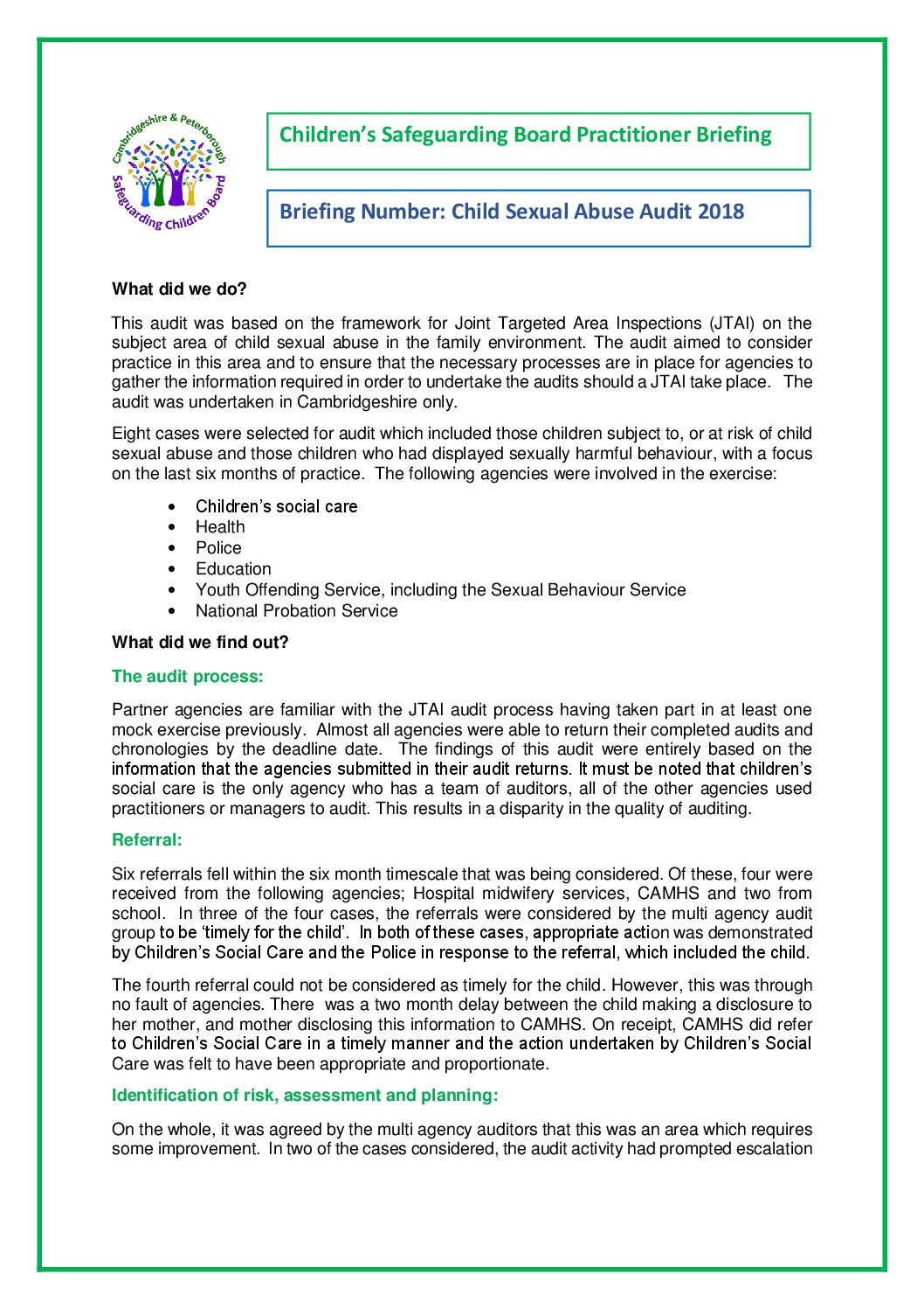 Briefing sheet CSA audit | Cambridgeshire and Peterborough Safeguarding ...