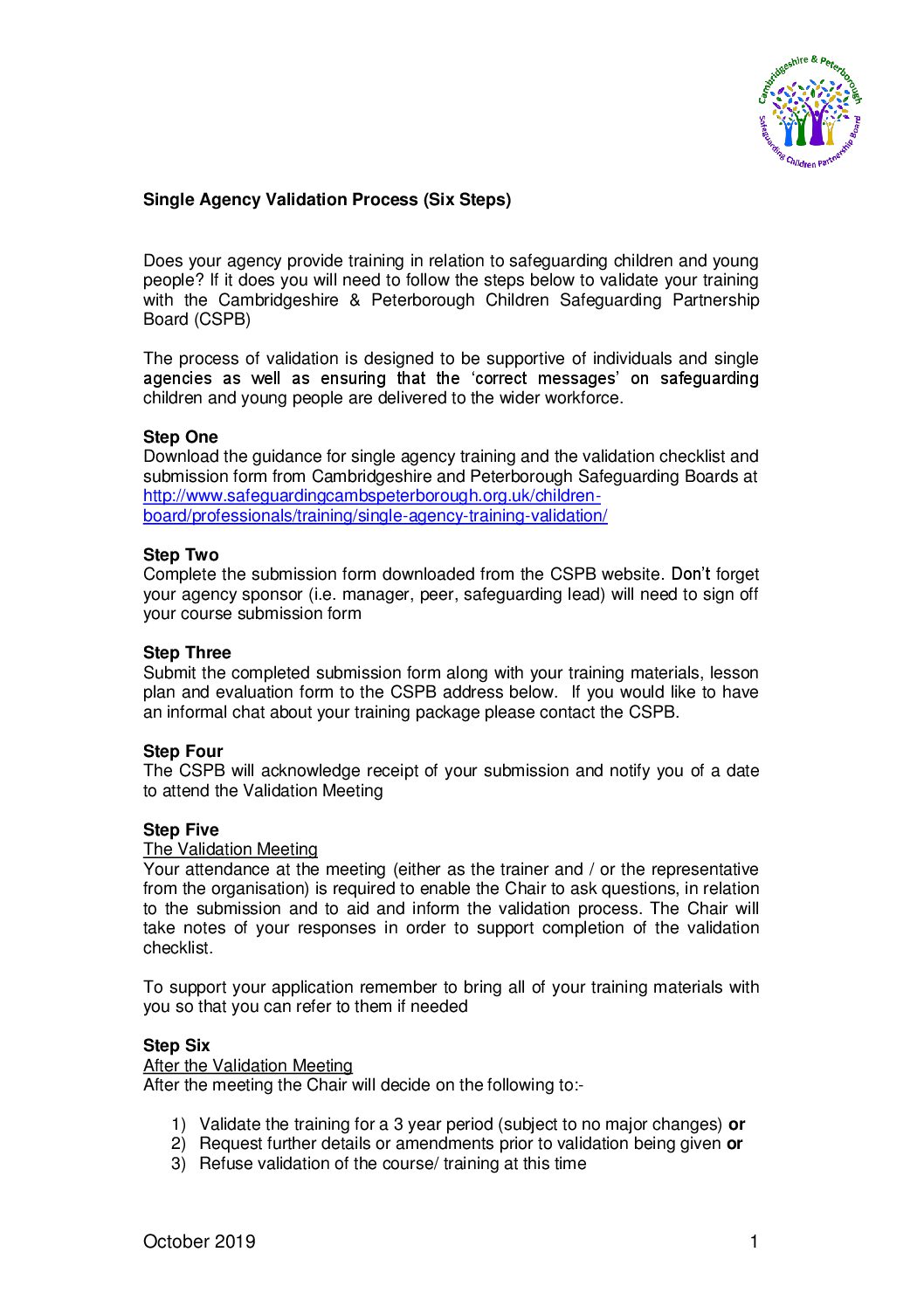 SCB single agency Validation – six steps 2019 | Cambridgeshire and ...