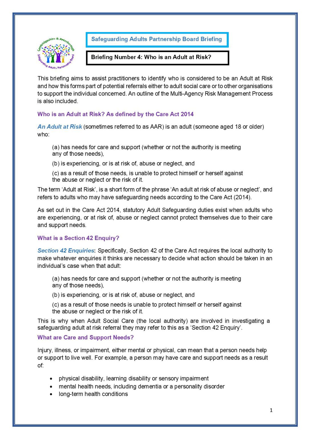 Who Is An Adult At Risk? Briefing | Cambridgeshire and Peterborough ...